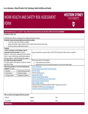 Fillable Online WORK HEALTH AND SAFETY RISK ASSESSMENT FORM - Western ...
