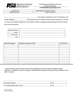 Fillable Online law asu financialservices.arizona.edumissing-receiptMissing Receipt Form ...
