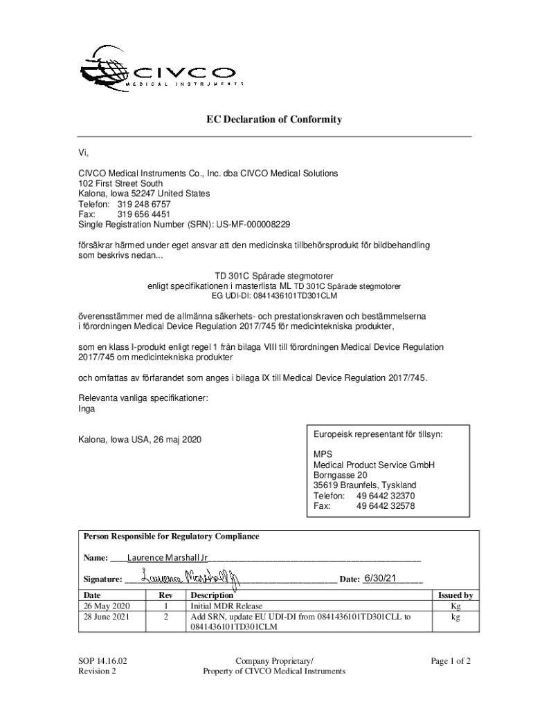 Fillable Online www.civco.com certs trackedsteppersvEC Declaration of ...