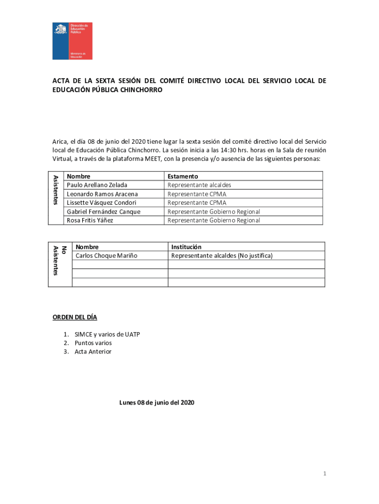 Fillable Online ACTA DE LA SEXTA SESIN DEL COMIT DIRECTIVO ... Fax Email Print - pdfFiller