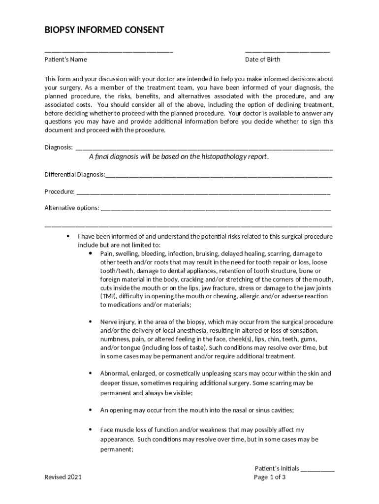Fillable Online CONSENT FOR BIOPSY PROCEDURE - davisomfs.comInformed ...