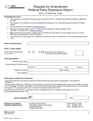 Fillable Online Request for Amendment Political Party Disclosure Return ...
