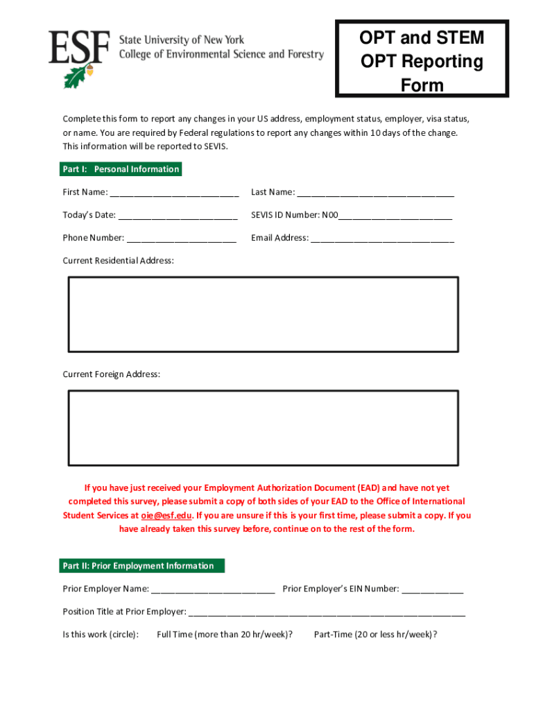 Fillable Online OPT and STEM OPT Reporting Form Fax Email Print - pdfFiller