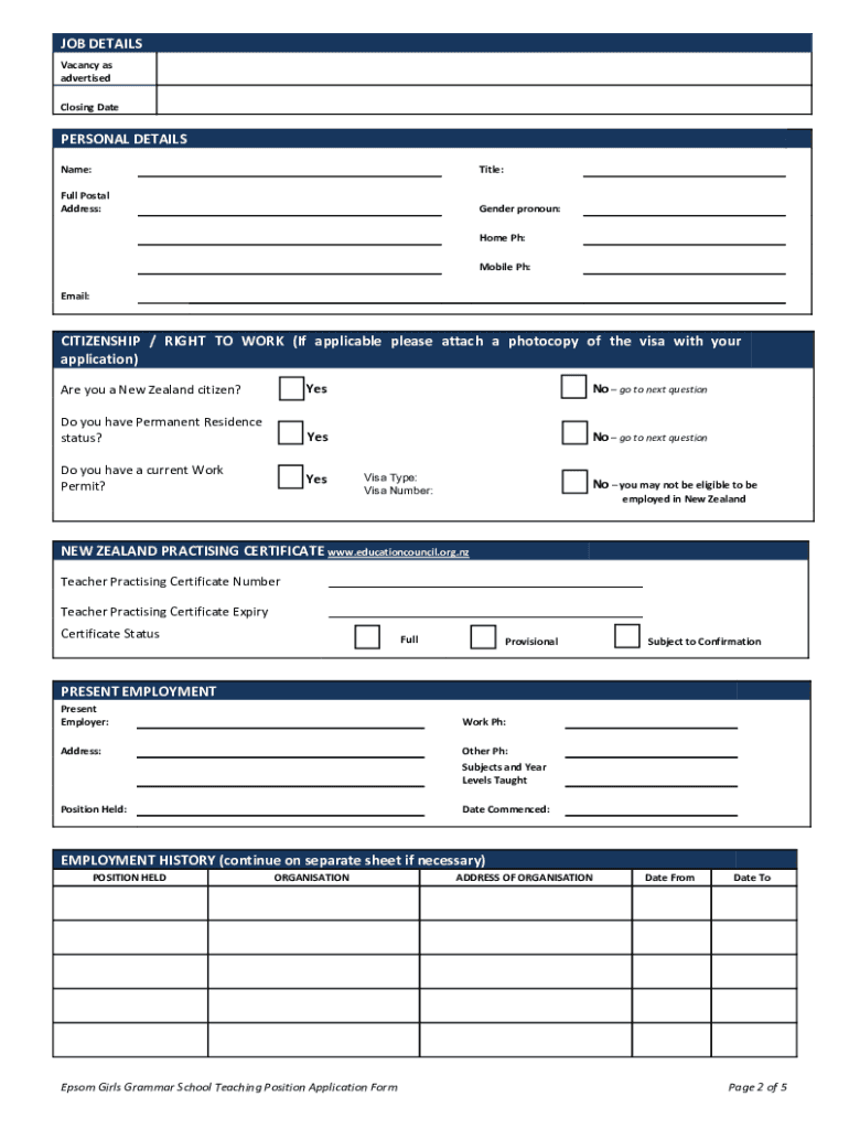 Fillable Online 5+ Teacher Application Form Templates - PDFFree5 ...