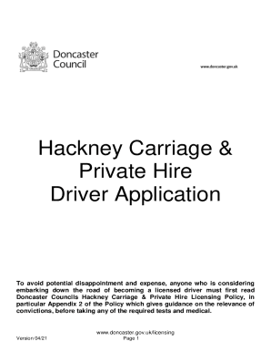Fillable Online Hackney Carriage & Private Hire Driver Application ...