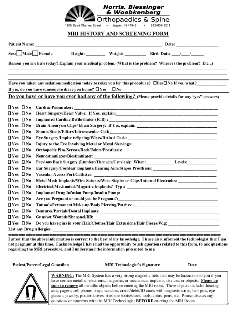 Fillable Online norrisblessinger.comMRI-Screening-Web-ComboMRI PATIENT ...