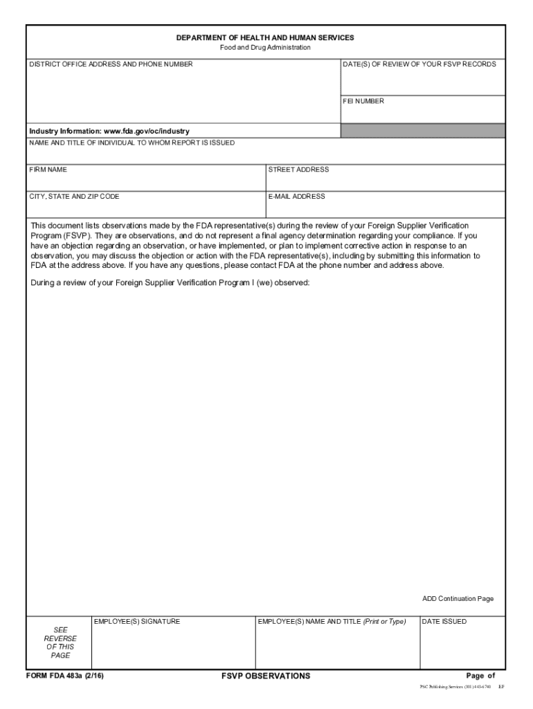 Fillable Online FORM FDA 483a Fax Email Print - pdfFiller