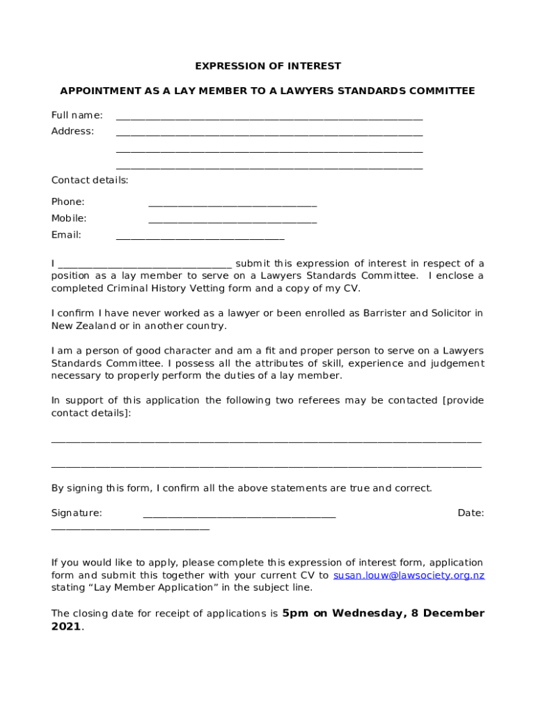 EXPRESSION OF INTEREST BY LAY MEMBERS FOR APPOINTMENT TO LAWYERS ...