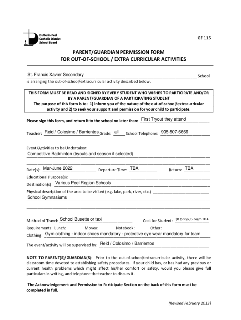Fillable Online www3.dpcdsb.orgBOSCODocumentsPARENT/GUARDIAN PERMISSION ...