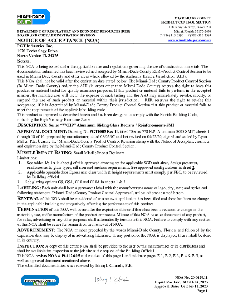 Fillable Online 20-0429.11 - NOTICE OF ACCEPTANCE (NOA) Fax Email Print ...