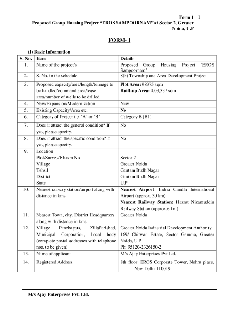 Fillable Online FORM- I - Environmental Clearance Fax Email Print ...