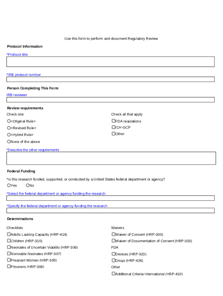 Fillable Online FORM: Regulatory Review Fax Email Print - pdfFiller