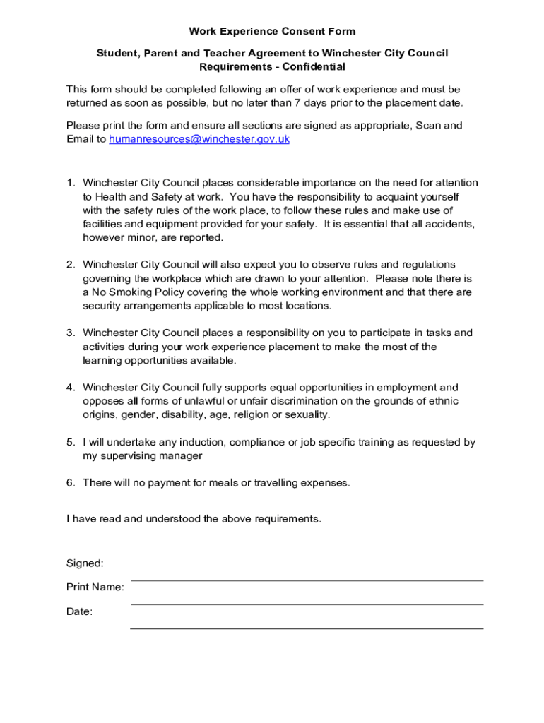 Fillable Online Work Experience Consent Form.docx Fax Email Print ...
