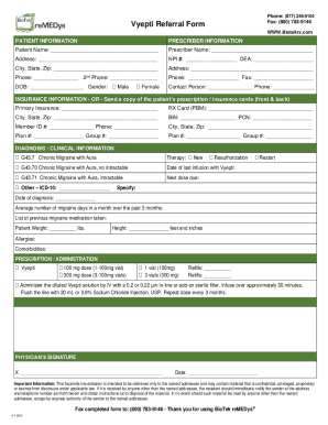 Fillable Online Vyepti Referral Form Fax: (800) 783-9146 - biotekrx.com ...