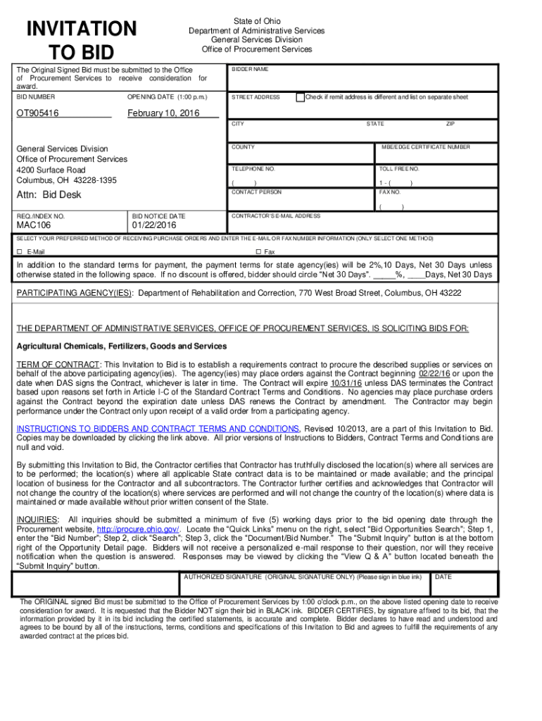 Fillable Online procure ohio Procurement Services - Ohio Fax Email ...
