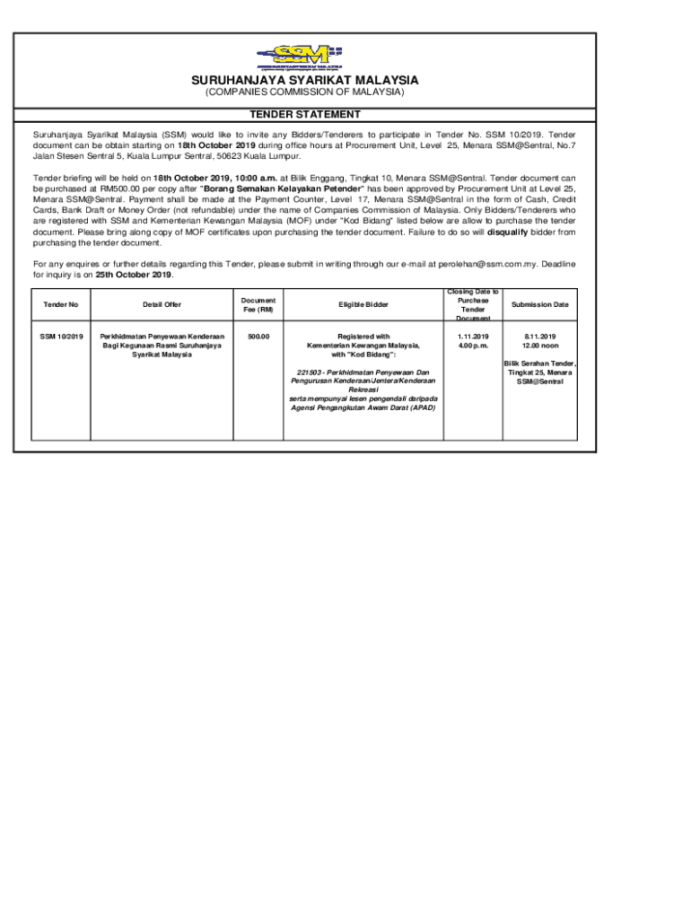 Fillable Online tender statement Fax Email Print - pdfFiller
