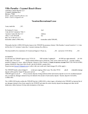 Fillable Online Lease Agreement ENTIRETY Villa Paradise Cozumel Beach ...