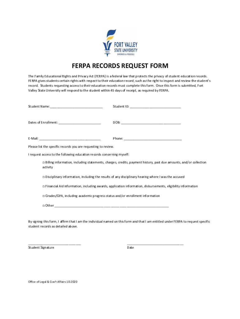 Fillable Online FERPA (Family Educational Rights and Privacy Act)University Student ... Fax ...