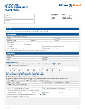 Fillable Online Travel Insurance Claim Form - University of Auckland ...