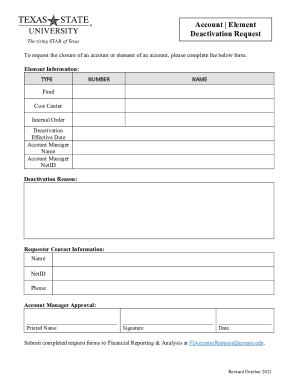 Fillable Online gato-docs its txstate AccountElement Deactivation ...