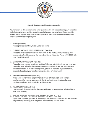 Fillable Online Sample Supplemental Juror Questionnaire Your answers to ...