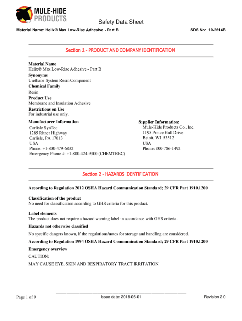 Fillable Online www.buildsite.compdfmulehideMaterial Name: Helix Max ...