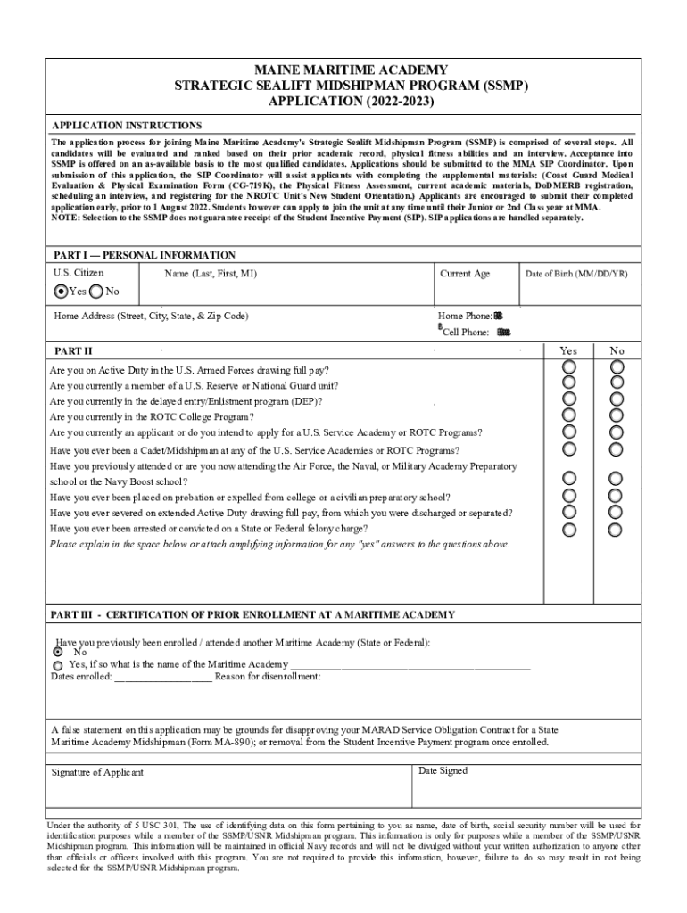 Fillable Online Strategic Sealift Midshipman Program (SSMP) - Maine ...