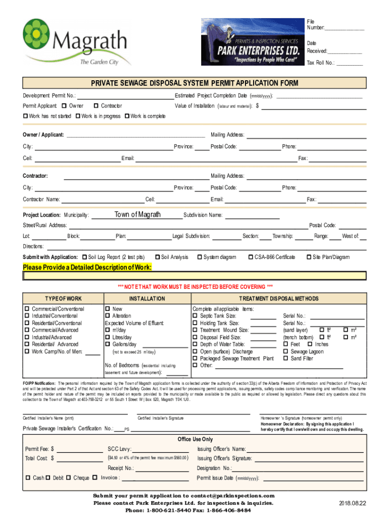 Fillable Online private sewage disposal system permit application form Fax Email Print - pdfFiller