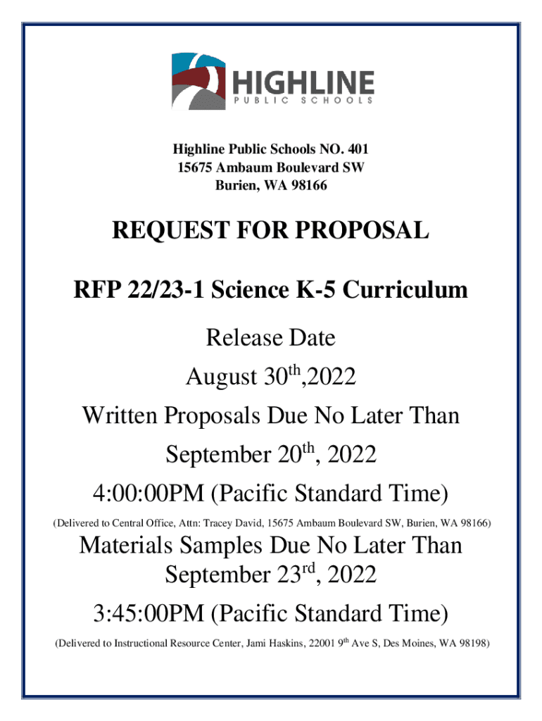 Fillable Online Highline Public Schools NO. 401 15675 Ambaum Boulevard ...