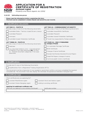 Fillable Online Application for a Certificate of RegistrationAssistant ...