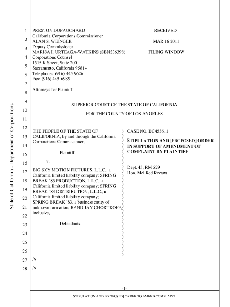 Fillable Online California Department of Corporations-Stipulation and ...