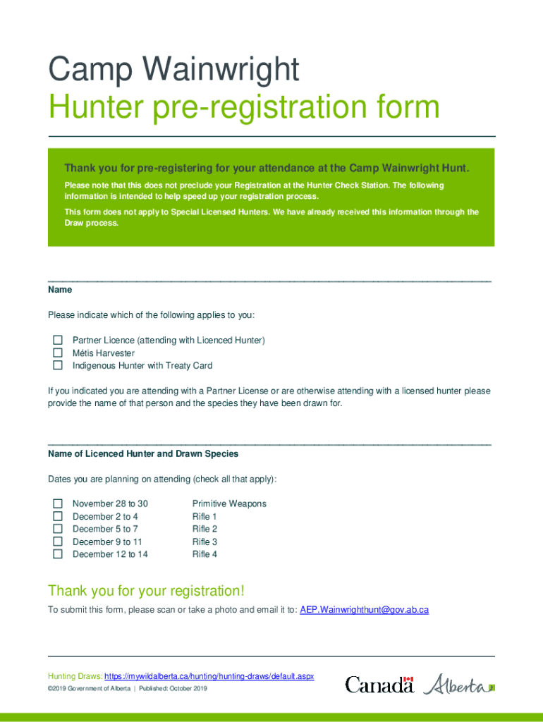 Fillable Online Camp Wainwright hunter pre-registration form. Camp ...