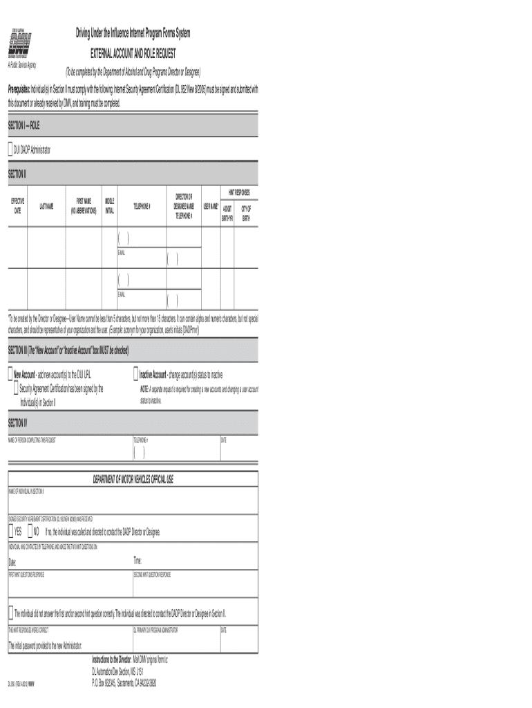 Fillable Online DL 950, External Account and Role Request. index-ready ...