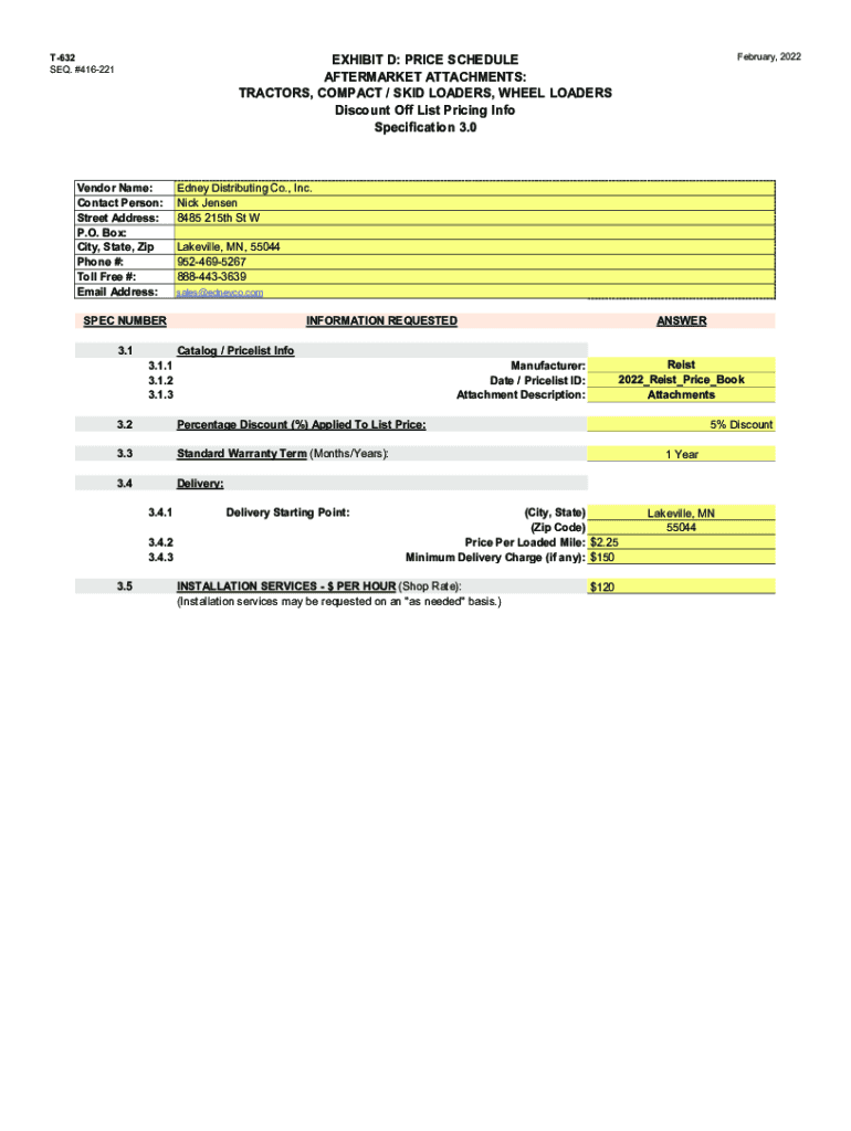 Fillable Online EXHIBIT D: PRICE SCHEDULE Fax Email Print - pdfFiller