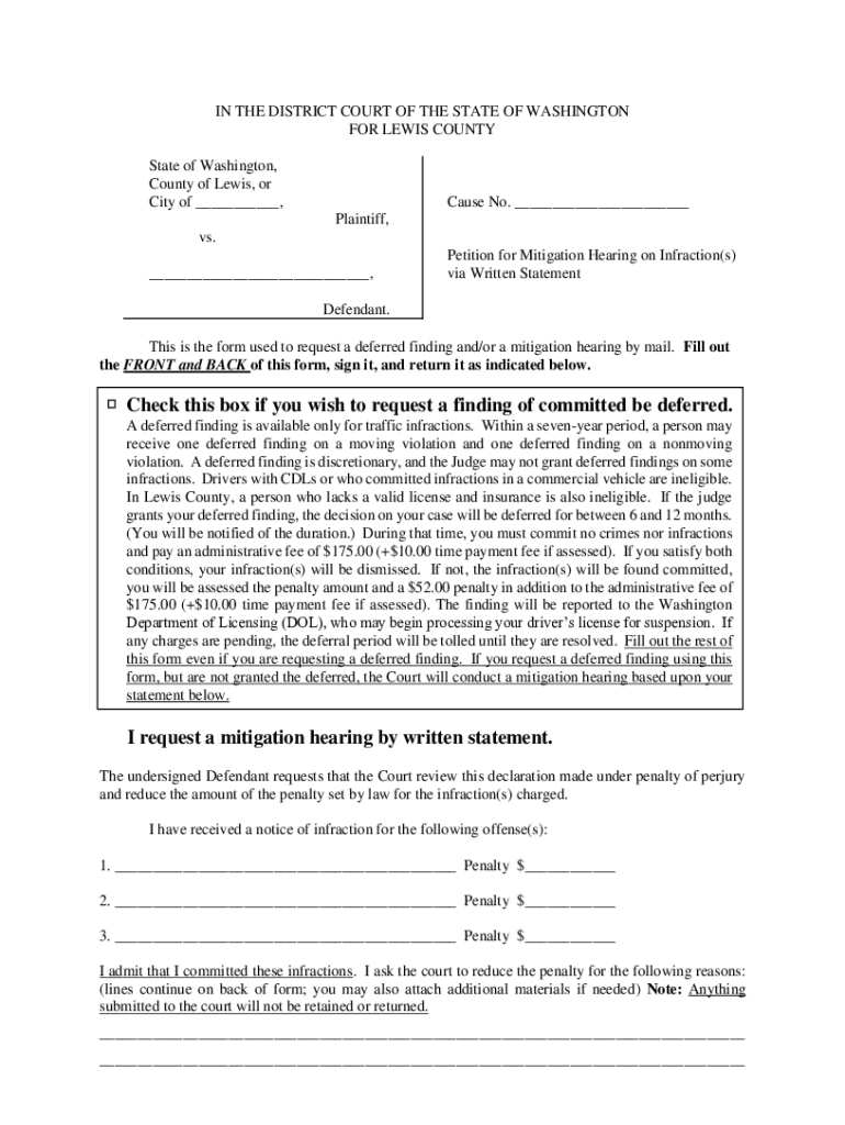 Fillable Online I request a mitigation hearing by written statement ...