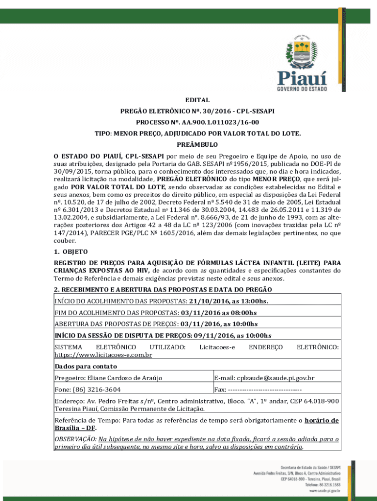 Preenchível Disponível O ESTADO DO PIAU, CPL-SESAPI por meio de seu Pregoeiro e Equipe de Apoio ...