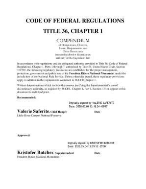 Fillable Online CODE OF FEDERAL REGULATIONS TITLE 36, CHAPTER 1 ...