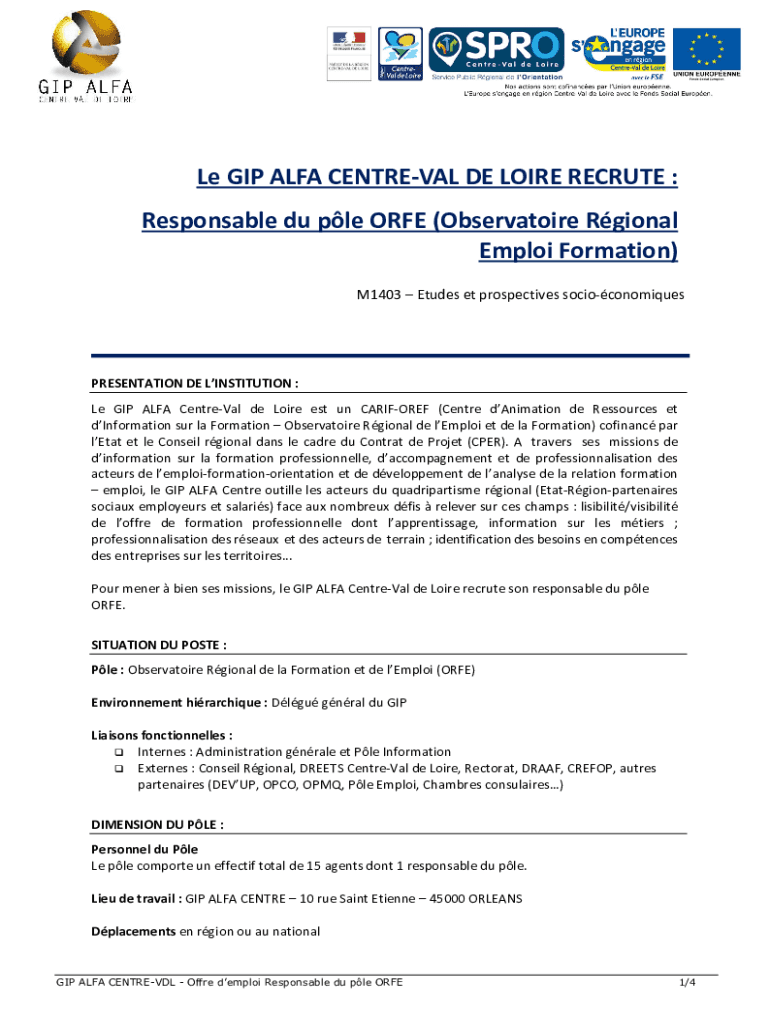 Remplissable En Ligne Le Gip Alfa Centre-Val de Loire recrute son ...