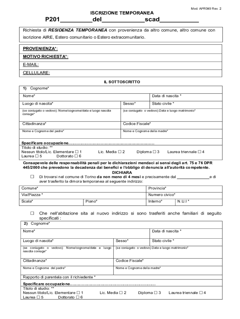 Compilabile Online Richiedere la residenza temporanea ... - Comune di ...
