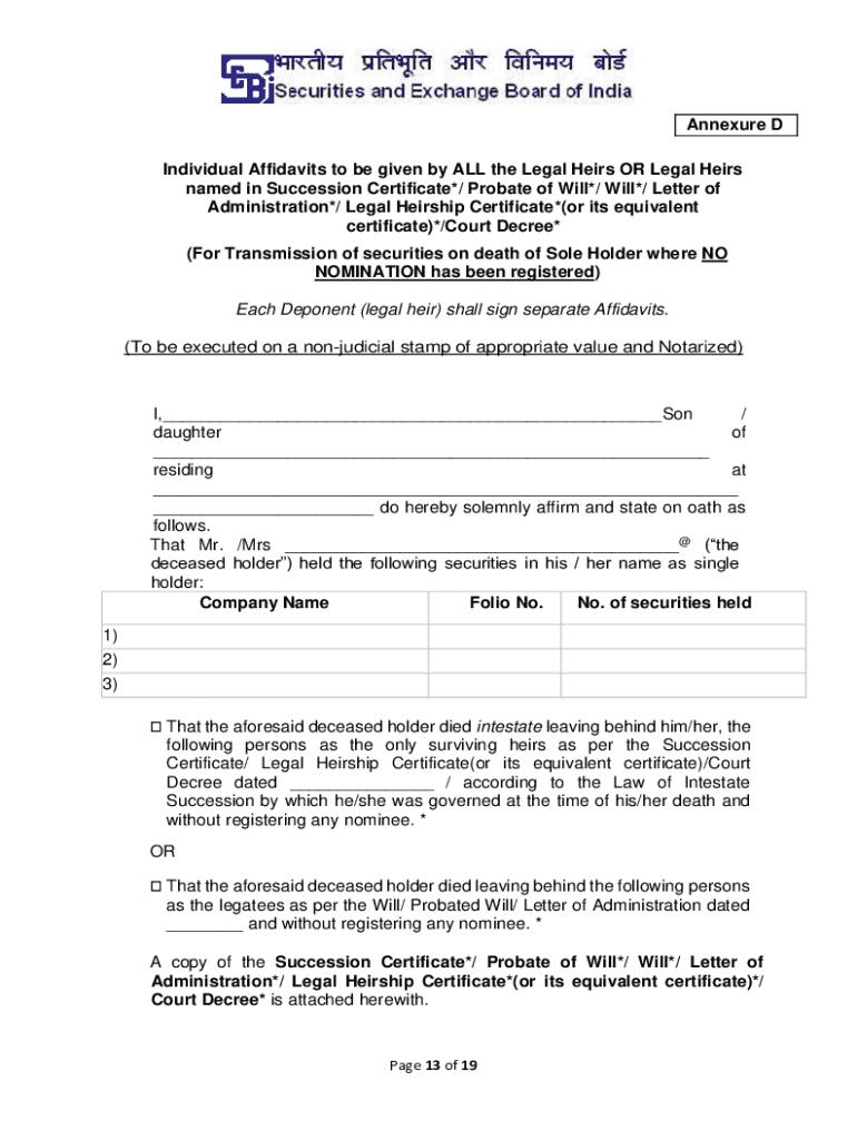 Fillable Online www.sebi.gov.insebidatacommondocsAnnexure D Individual ...