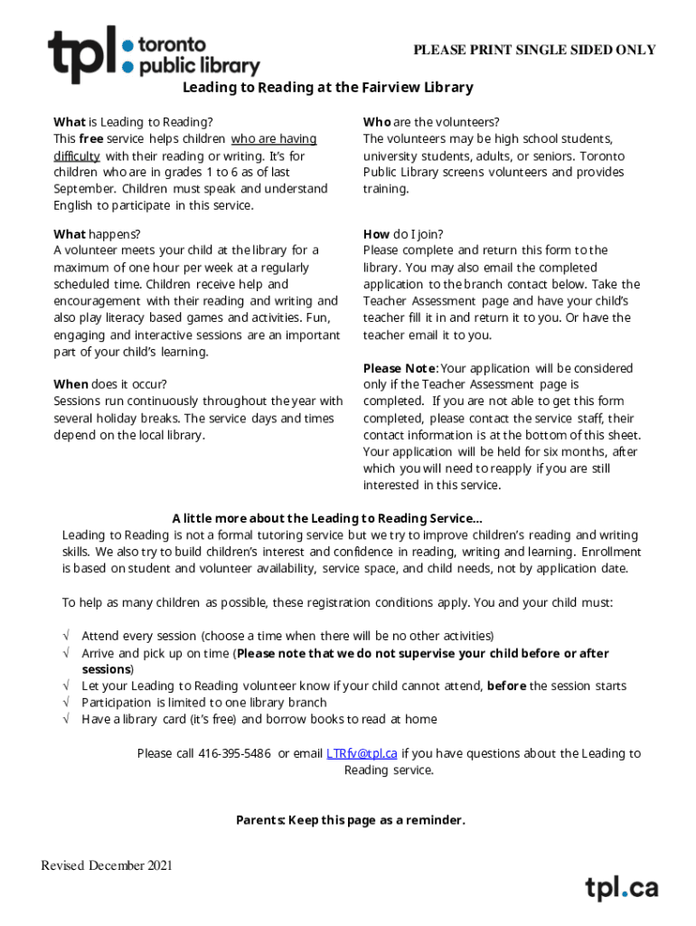 Fillable Online Leading To Reading Children Application NEW TEMPLATE ...