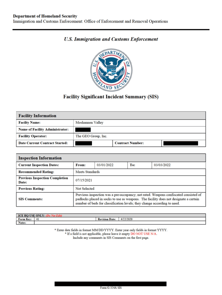 Fillable Online www.ice.gov doclib facilityInspectionsICE U.S ...