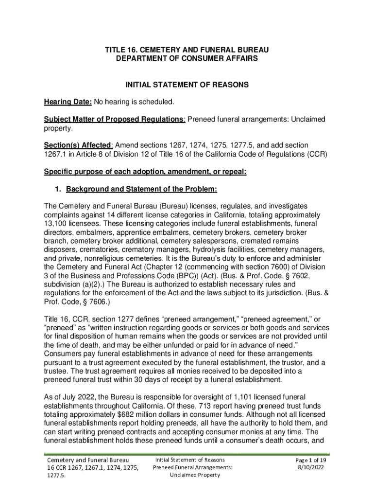 Fillable Online dhbc.ca.govlawsregs16ccr1103isorInitial Statement of ...