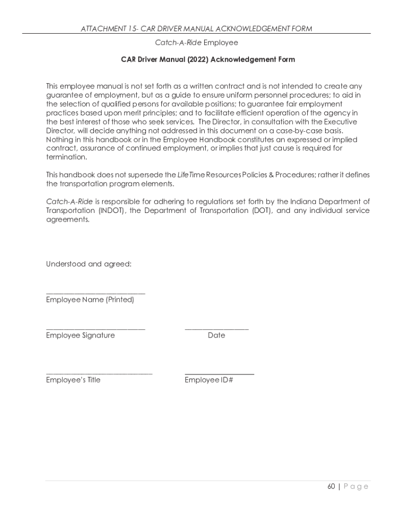 Fillable Online ATTACHMENT 15- CAR DRIVER MANUAL ACKNOWLEDGEMENT FORM ...
