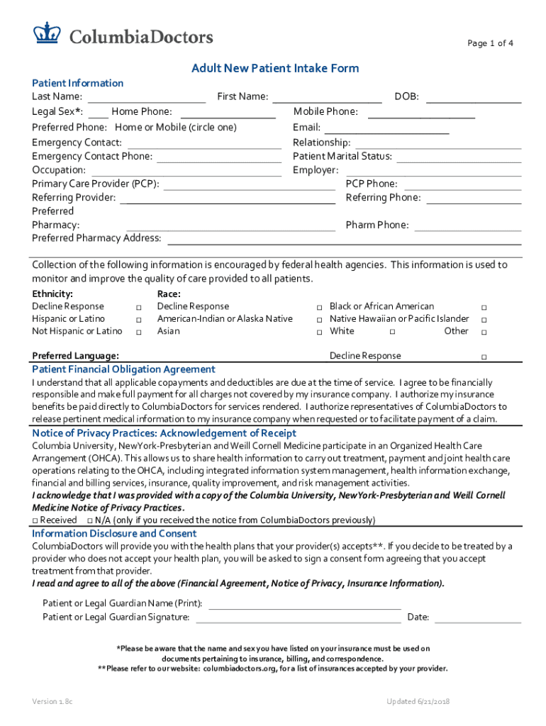 Fillable Online 20+ Patient Intake Form Templates - PDF, DOCFree ...