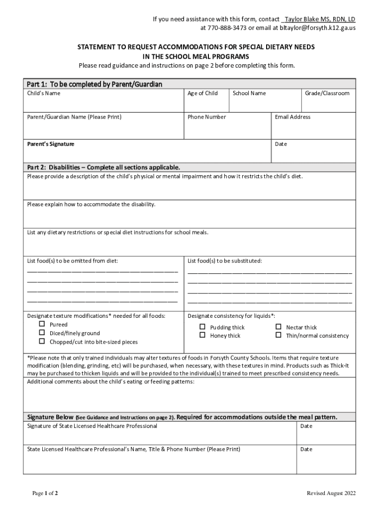 Fillable Online Request Accommodations for Special Dietary Needs Fax Email Print - pdfFiller