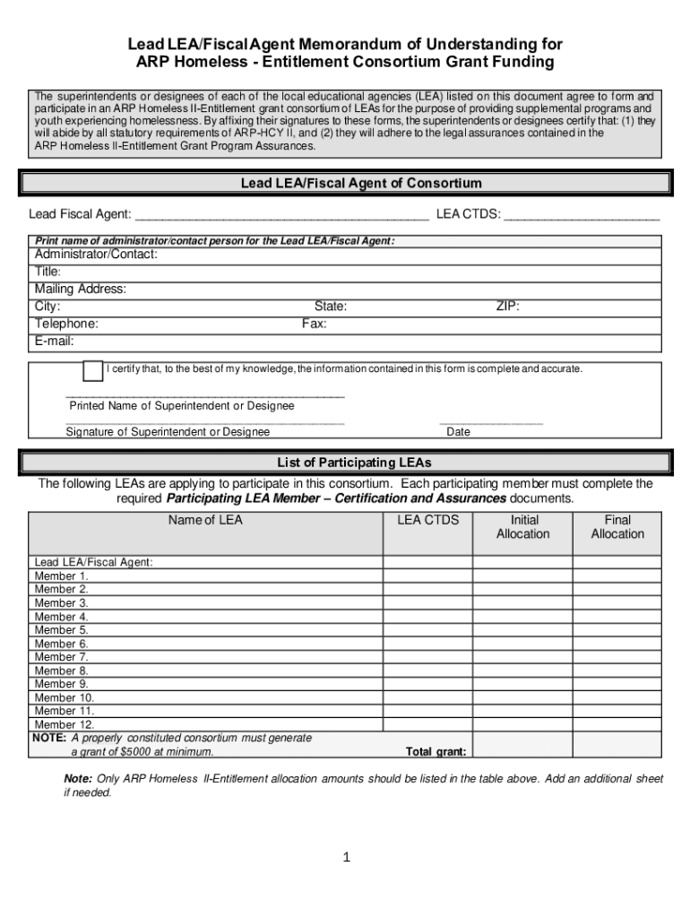Fillable Online Lead LEA/Fiscal Agent Memorandum of Understanding for ...