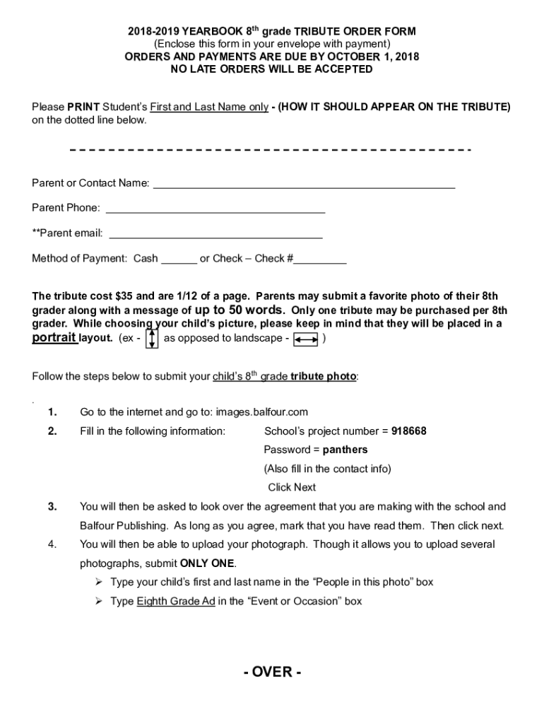 Fillable Online 2019-2020 YEARBOOK 8th grade AD ORDER FORM - Forsyth County Schools Fax Email ...
