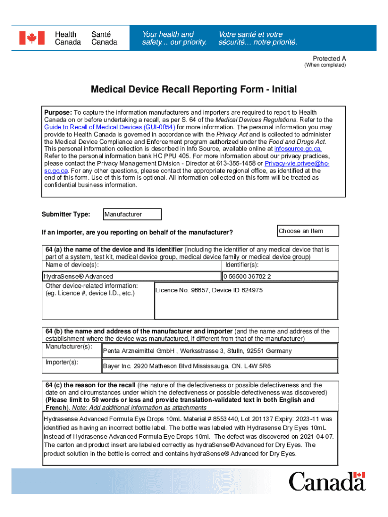 Medical device recall reporting form: Fill out & sign online | DocHub