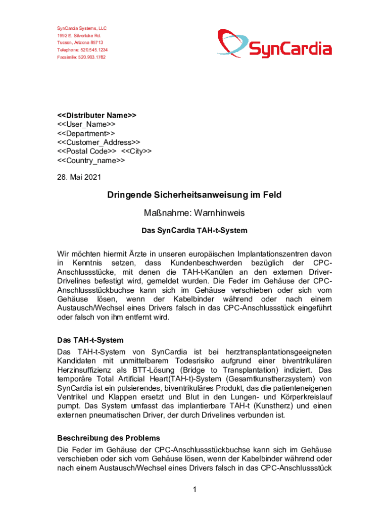 Fillable Online Urgent Field Safety Notice - BfArM Fax Email Print - pdfFiller